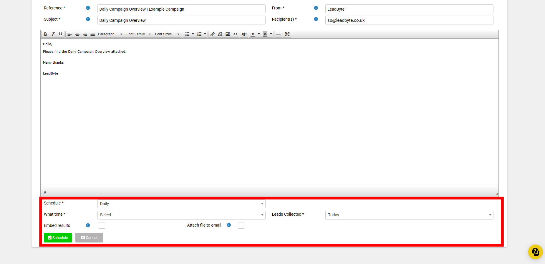 Manage Report Schedules – LeadByte Support