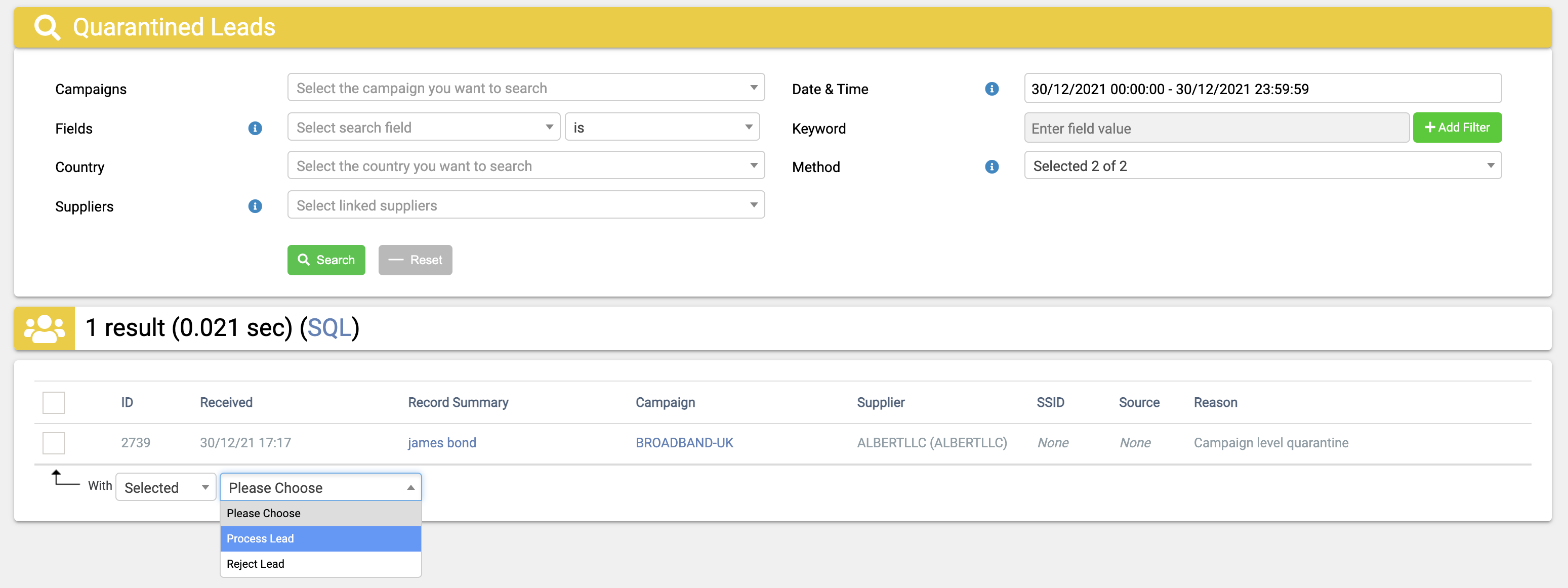 Lead Quarantine – LeadByte Support